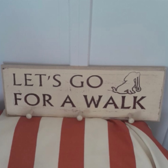 Wood sign | Wall Decor | Dog Leash Wall Hooks Lets Go For A Walk Rustic ...